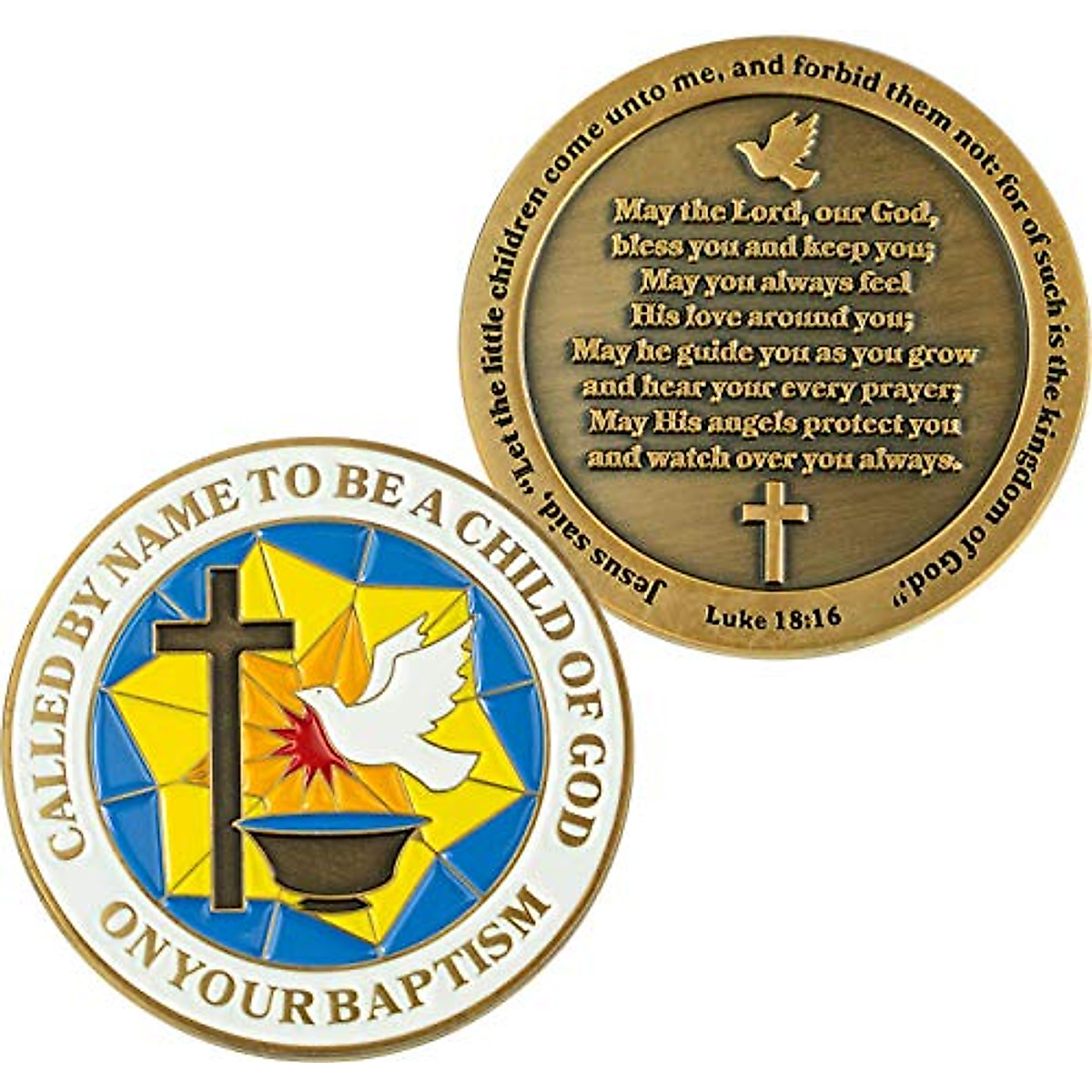 Baptism Coin, Baptismal Gift for Girls and Boys, Commemorative Keepsake Token, Catholic and Christian Religious Antique Gold Plated Prayer Challenge Coin