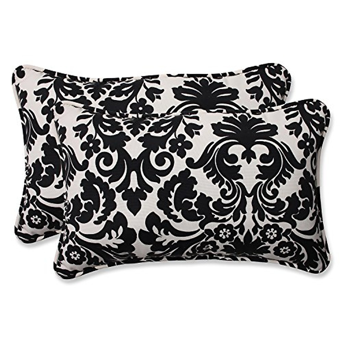 Pillow Perfect Outdoor/Indoor Essence Onyx Lumbar Pillows, 11.5" x 18.5", Black, 2 Count