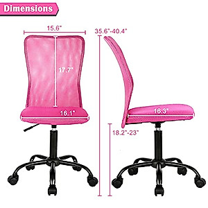 FLL Armless Task Office Chair Ergonomic Computer Desk No Arms Swivel Rolling Chair,Mid Back Executive with Lumbar Support Height Adjustable for Adults(Pink), 20.2 x 16.5 x 40.1 inches