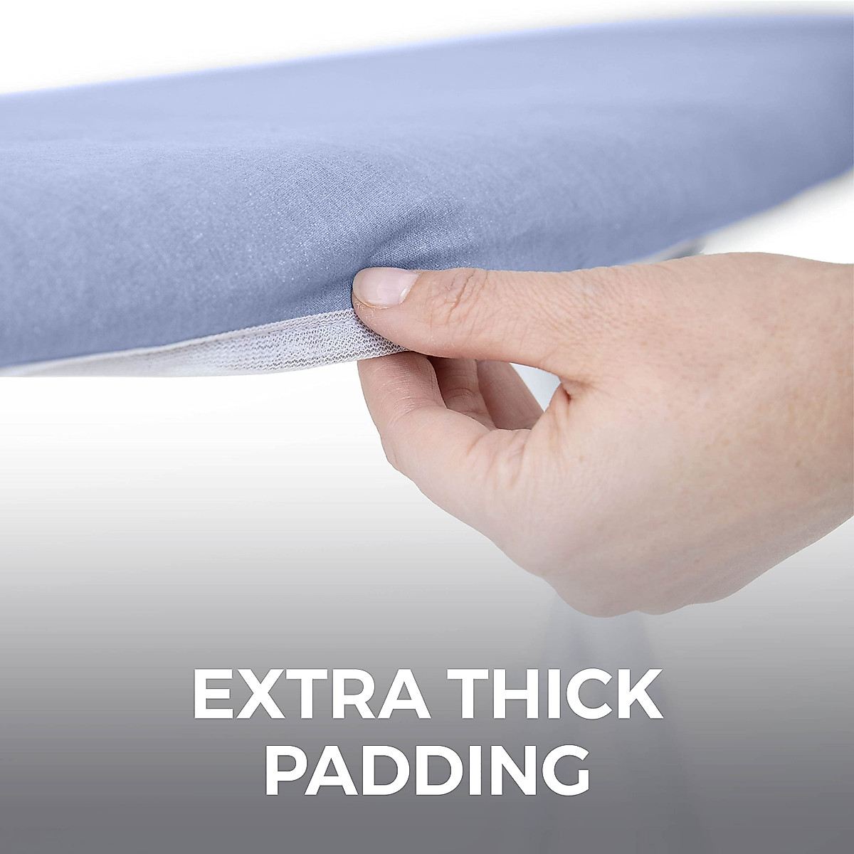 HOME GENIE Ironing Board Cover, Silicone Coating, Full Size Scorch Resistant Padding, Elastic Edge Heavy Duty Iron Pad Covers Standard Boards, Hook and Loop Fastener Strap Extra Thick, Blue 15" x 54"