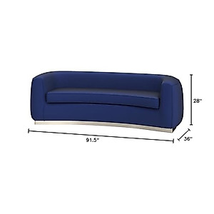 Meridian Furniture Julian Collection Modern | Contemporary Velvet Upholstered Sofa with Stainless Steel Base in Polished Chrome Finish, Navy, 91.5" W x 36" D x 28" H