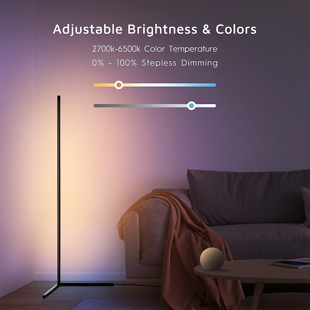RGBWW Smart LED Floor Lamp for Living Room, Compatible with Alexa, Google Home, 69" Tall Modern Standing Lamp for Bedroom with Remote & WiFi APP Control, 2700k-6500k Corner Lamp with Linen Lampshade