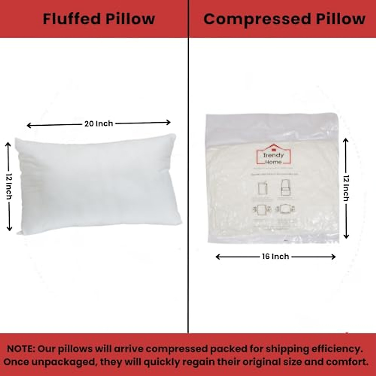 Trendy Home 12x20 Throw Pillow Insert (pack of 2, White), Bed and Couch Pillows Stuffer Hypoallergenic, Lumbar Support Decorative Home Outdoor Pillow Filler (Non Woven, 2 Pack)