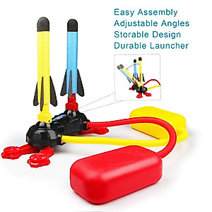 Betheaces Duel Rocket Launcher Toy for Kids - Shoot Up to 100 Feet - 6 Foam Rockets & Sturdy Launcher Stand - Fun Outdoor Toy for Kids Year Round Play - Gift Toys for Boys & Girls Age 3+ Years Old