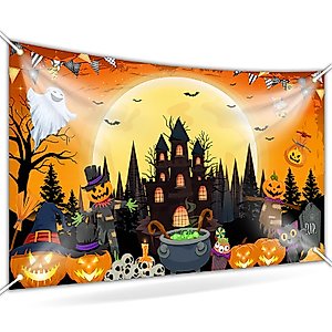 Avezano Happy Halloween Banner Spooky Halloween Backdrop Trick or Treat Halloween Banner Halloween Party Decorations Kids Outdoor 70.8x43.3 inch, Orange