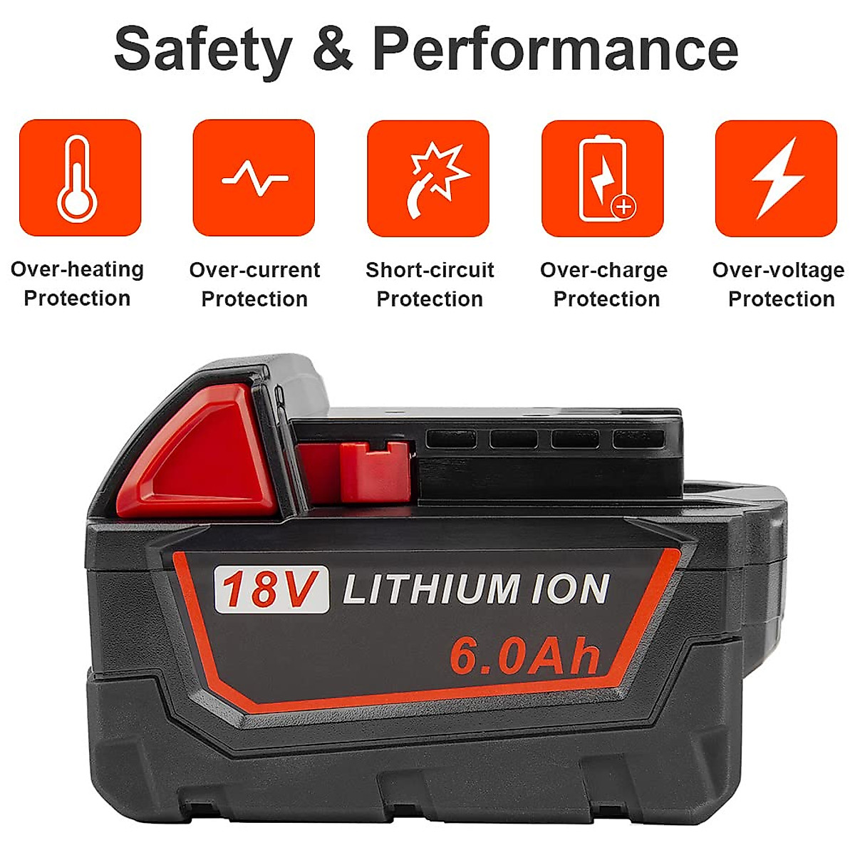 [2Pack] High Output 6.0Ah 18V Battery Replacement for Milwaukee M18,M-18/M-18B/48-11-1812/48-11-1862/48-11-1852/48-11-1828/48-11-1815/48-11-10/48-11-1820/48-11-1840/48-11-1850/48-11-1860