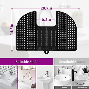 Bathroom Sink Cover for Counter Space Makeup, Foldable Silicone Sink Mat with Hanging Loop, 20.7" x 14.5" Black Heat Resistant Makeup Sink Cover Mat, Bathroom Sink Organizer Countertop for Space Saver