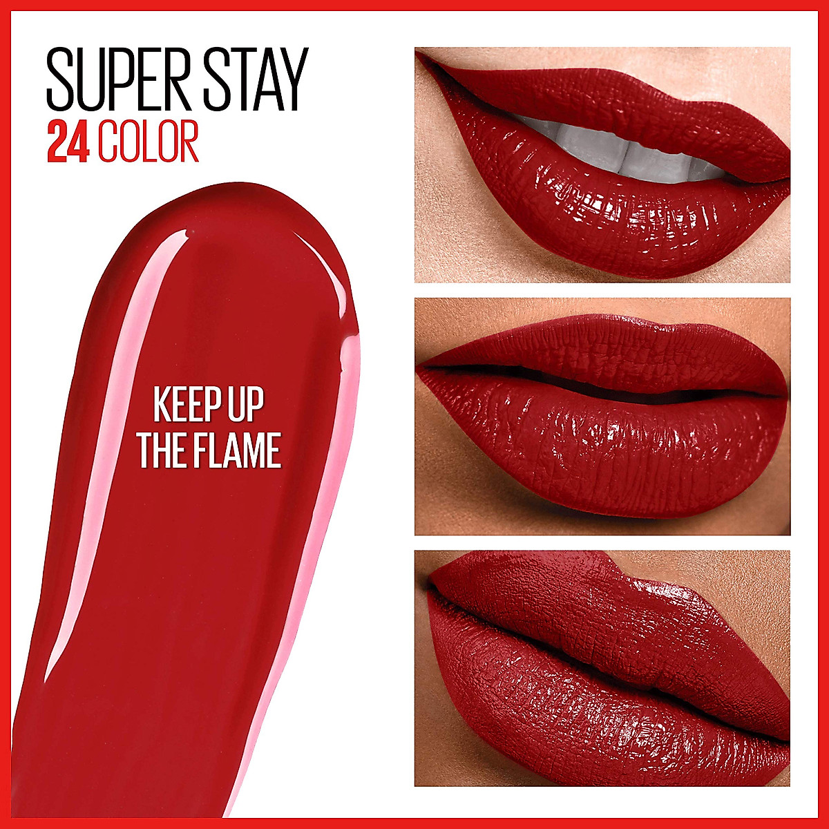 Maybelline Super Stay 24, 2-Step Liquid Lipstick Makeup, Long Lasting Highly Pigmented Color with Moisturizing Balm, Keep Up The Flame, Red, 1 Count