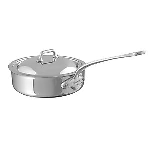 Mauviel M'Cook 5-Ply Polished Stainless Steel Saute Pan With Lid, And Cast Stainless Steel Handle, 3.2-qt, Made In France