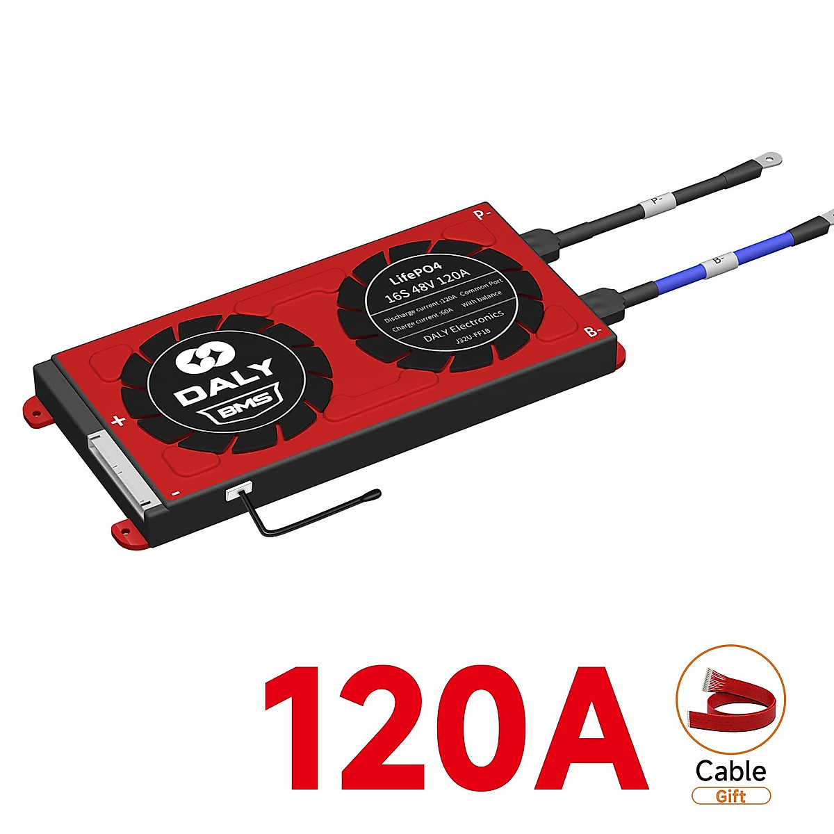 DALY Programmable Smart Lifepo4 BMS 16S 48V 120A LiFePO4 Battery Protection Board with Balance Leads Wires UART Communication for Power Converter Inverter