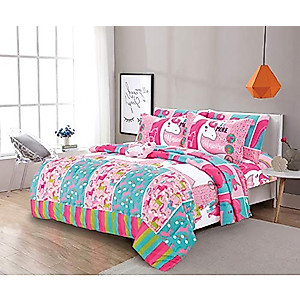 Sapphire Home 4pc Full Size Kids Girls Teens Comforter Set w/2 Shams & Decorative Toy Pillow, Unicorn Rainbows Hot Pink Girls Kids Comforter Bedding Set, (4pc Comf, F, Unicorn)