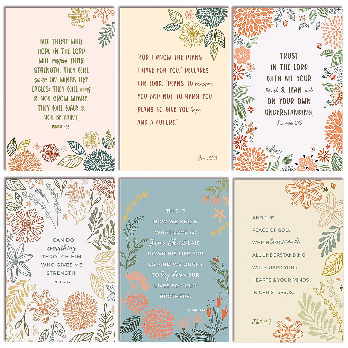 Better Office Products 50 Pack Inspirational Christian Greeting Cards with Envelopes, 6 Bible Verses, 6 Designs, 4x6 Inch, Scripture Notecards for All Occasions,(Floral Harvest)