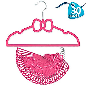 Kids Velvet Hangers (13" - 30 Pack) - Baby Clothes Hangers with Light Pink Bow Design for Ages 4-12 -Toddler Hangers- Small Hangers - Baby Hangers Velvet & Baby Felt Hangers(Light Pink)