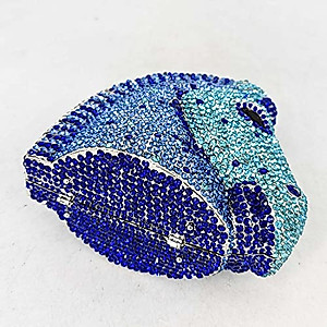 Sparkling 3D Horse Head Shape Women Crystal Clutch Bag Evening Wedding Handbags (Blue Mixed)