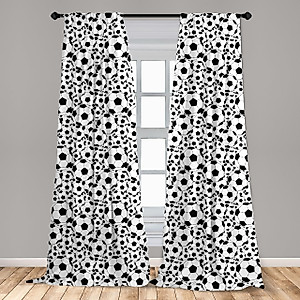 Ambesonne Soccer Curtains, Monochrome Design Pattern of Classical Football Balls Boys Cartoon Pattern, Window Treatments 2 Panel Set for Living Room Bedroom Decor, Pair of - 28" x 95", Charcoal