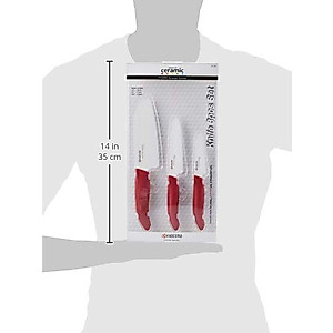 Kyocera 610446-FK-3PC-WHRD 3Piece Advanced Ceramic Revolution Series Knife Set, Blade Sizes: 5.5", 4.5", 3", Red
