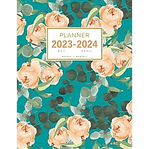 Planner 2023-2024: 8.5 x 11 Weekly and Monthly Organizer from May 2023 to April 2024 | Eucalyptus Branch Rose Flower Design Teal