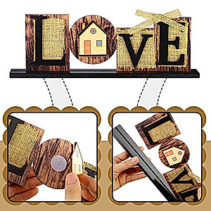Interchangeable Love Sign Home Decor with 15 Pieces Seasonal Icons Wood Letter Table Standing Desk Sign for Valentine's Day Living Room Fireplace Home Decoration