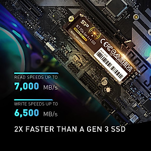 Silicon Power 2TB US75 Nvme PCIe Gen4 M.2 2280 SSD R/W Up to 7,000/6,500 MB/s, Compatible with PlayStation 5 (SP02KGBP44US7505)
