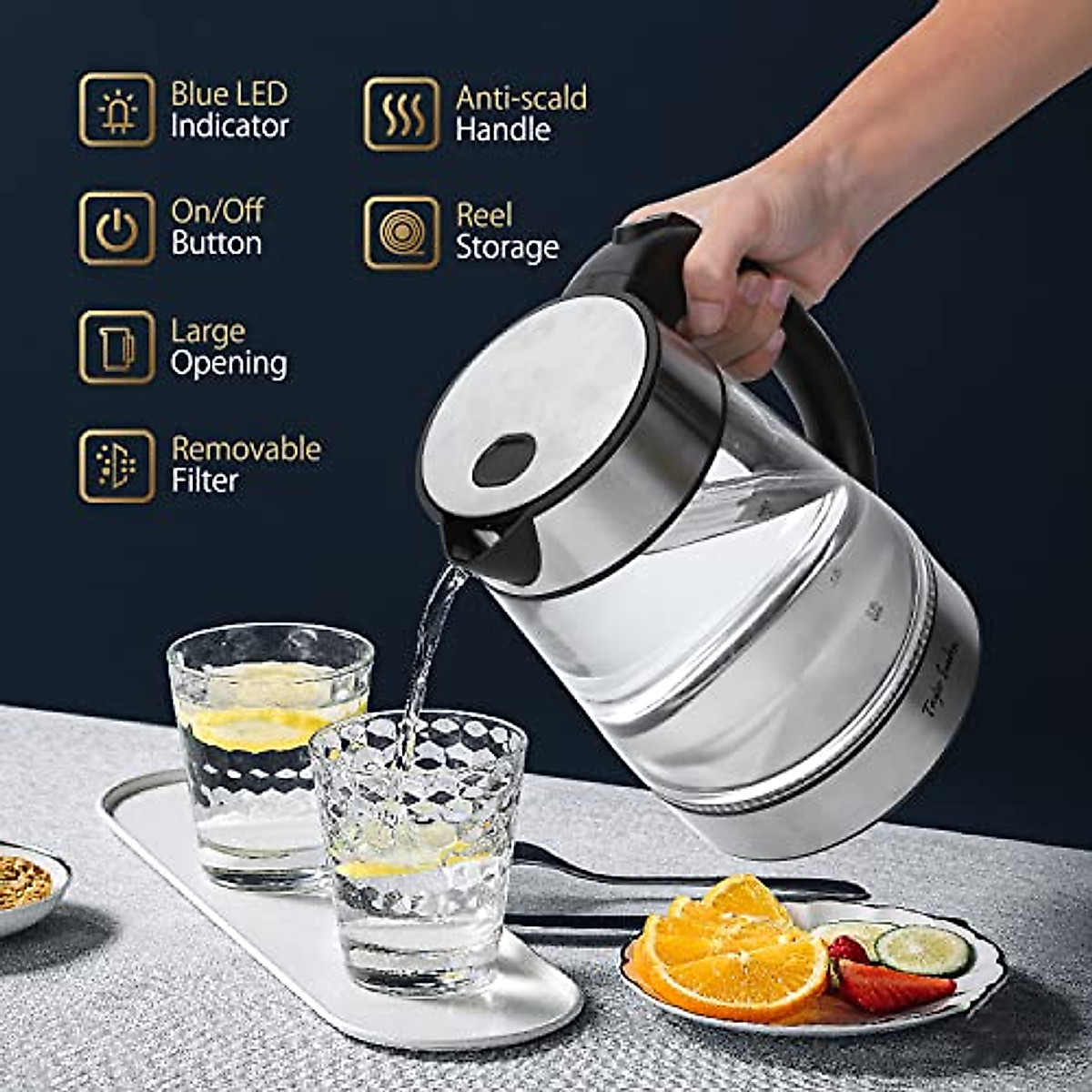 Glass Hot Water Kettle Electric for Tea and Coffee 1.7 Liter Fast Boiling Electric Kettle Cordless Water Boiler with Auto Shutoff & Boil Dry Protection Taylor Swoden