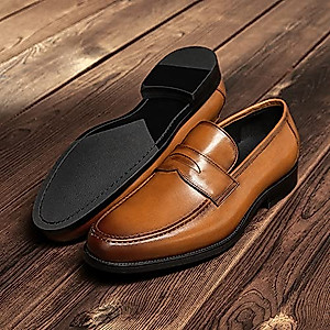 FRASOICUS Mens Dress Shoes Slip-On Shoes Genuine Leather Loafers Shoes for Men Brown