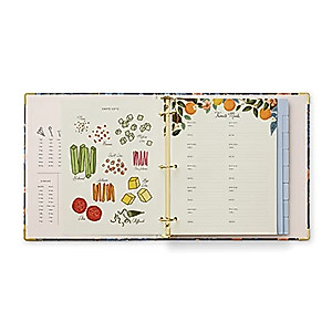 RIFLE PAPER CO. Citrus Grove Recipe Binder - 16 Tabbed Dividers, 10 Clear Recipe Card Sleeves, 1" Three-Ring Style, 11.5"L x 9.75"W, Double-Sided Pocket Folder and Adhesive Labels, Reinforced Corners