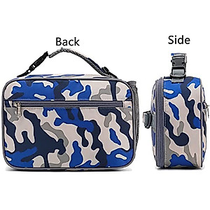 FlowFly Kids Lunch Bag, Durable Insulated School Lunch Box with Shoulder Strap and Bottle Holder, Water-resistant Thermal Small Lunch Cooler Tote for Teen Boys & Girls,Blue Camo