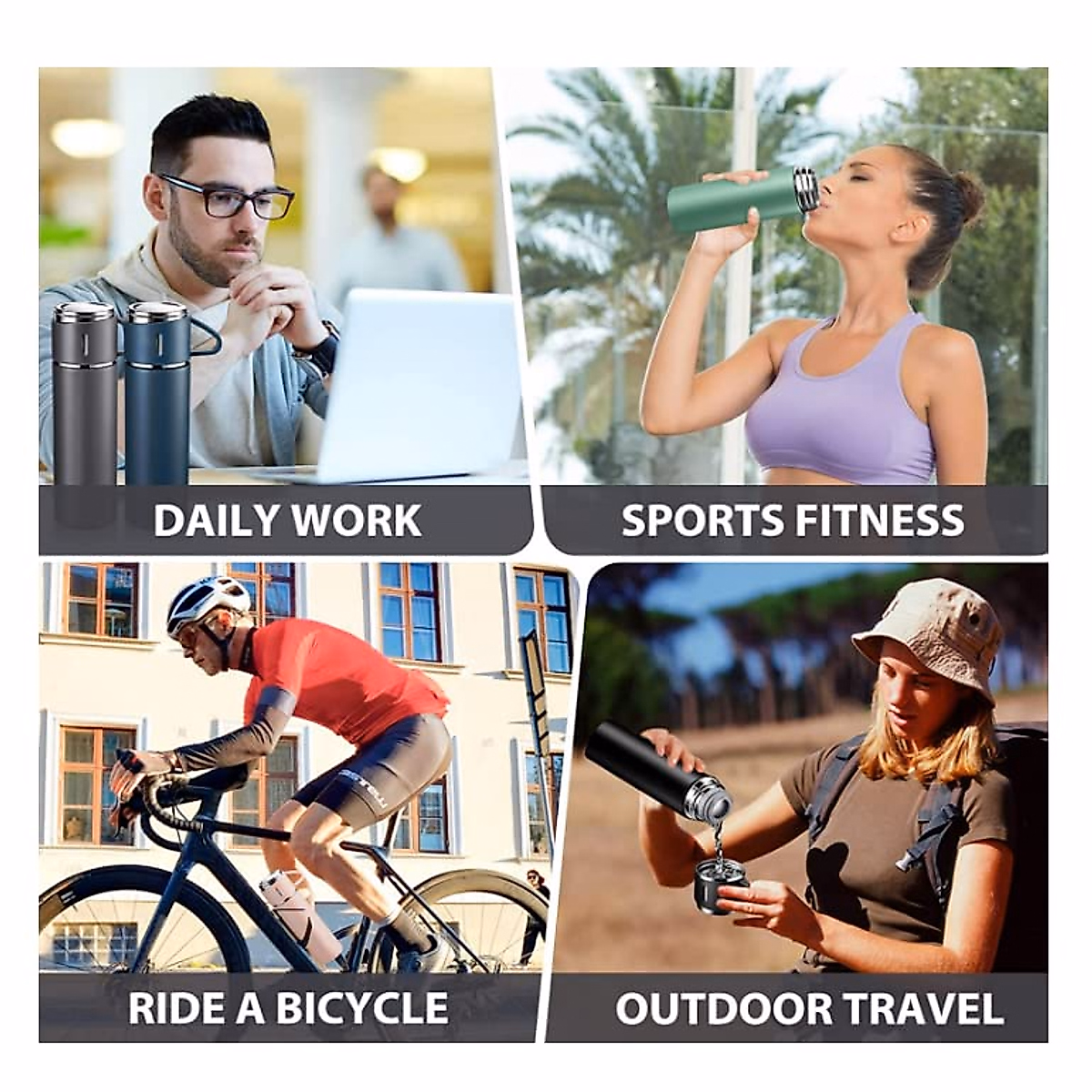 Stainless Steel Thermo + 3 cup, 500ml/16.9oz (Grey, Black, Blue) ADVANTAGE SET Gray 2.5 x 2.5 x 9.3 inch