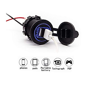 Dual USB Charger Socket Waterproof Power Outlet 12V/24V 2.1A & 2.1A for Car Boat Marine RV Mobile Blue LED