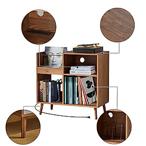 Wirrytor Vinyl Record Storage Cabinet with Power Outlet,Record Player Stand,Record Player Table Holds up to 250 Albums,Turntable Stand Display Shelf with Wood Legs for Living Room Bedroom,Walnut Brown