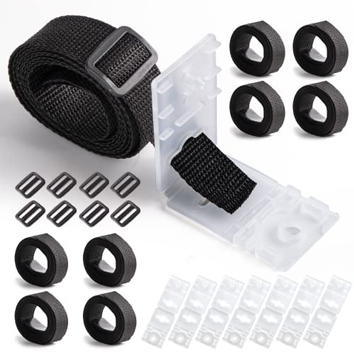 Ponwec 24PCS Pool Solar Cover Reel Attachment Straps Kit for In Ground Swimming Pool Solar Blanket Cover Reels Straps Solar Blanket Straps Including 8 Nylon Straps with Tabs, 8 Cord Plates,8 Buckles