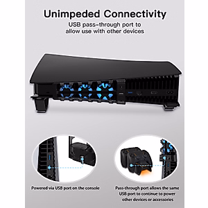 NexiGo PS5 Horizontal Stand with Slient Cooling Fan, [Auto On/Off], [Minimalist Design], Compatible with Playstation 5 Disc & Digital Editions, Built-in LED Light, Extra USB Port, Black