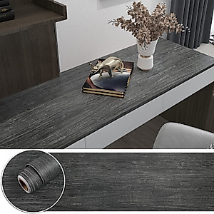 17.7&#039;&#039;x100&#039;&#039; Dark Grey Wood Peel and Stick Wallpaper Thick Self-Adhesive Removable Wallpaper Wood Decorative Wall Covering Rustic Wood Grain Contact Paper Waterproof Vinyl Film for Countertops Cabinet