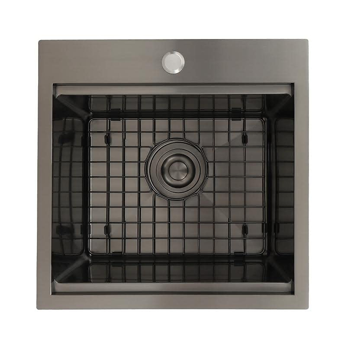 STARSTAR Workstation Ledge Topmount/Drop-in Single Bowl Black Matte Stainless Steel Kitchen/Yard/Bar/Laundry/Office Sink, With Grid, Dark Cutting Board, Strainer (15x15x9)