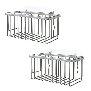 SunnyPoint Aluminum NeverRust Shower Caddy Basket Organizer Storage Shelf Rack; Adhesive Installation Pad Included (Set of 2, Grey)