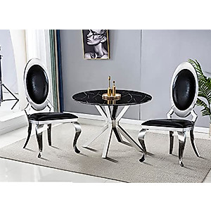 Goderfuu Dining Chairs Set of 4 - Modern Dining Chairs with Silver Stainless Steel Legs, Faux Leather Dining Chairs with Oval Back, Upholstered Dining Chairs Kitchen Chairs for Dining Room Chairs