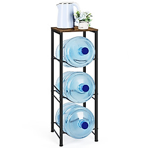 Water Bottle Holder 5 Gallon Water Cooler Jug Rack 3-Tiers Water Bottle Organizer with Storage Shelves for Kitchen Living Room Office, Rustic Brown