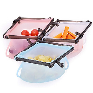 SUN Gifts: Set of 3 Reusable Silicone Food Storage Bags - Foldable, Leakproof, Freezable, Microwavable, Dishwasher Safe Bag - Plan To Carry Snack Or Marinade Meat, Veggies.