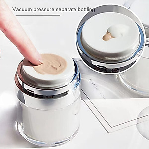 3 Pcs Cream Jar Vacuum Bottle, 15/30/50ml Airless Pump Jar Empty Cosmetic Container, Portable Refillable Push Down Pump Dispenser, Leak-Proof Makeup Creams Travel Container (A-15ML)
