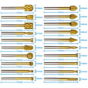 20pcs Rotary Bits Burr Set with 1/8 inch Shank for DIY Woodworking, Carving, Engraving, Drilling.