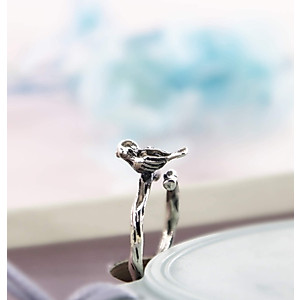 Helen de Lete Women's Vintage Bird on The Tree 925 Sterling Silver Open Ring