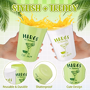 Skyley 12 Pcs Margs and Matrimony Bachelorette Party Plastic Cup 16oz Margarita Bridesmaid Cup Cocktail Wine Themed Reusable Bachlorette Cup Bridal Shower Wedding Cinco De Mayo Decoration Supplies