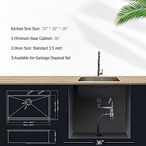 Lordear Kitchen Sink 33 Inch Drop In Kitchen Sink 33 x22 Inch Workstation Single Bowl Topmount 16 Gauge Stainless Steel 10'' Deep Handmade Kitchen Sink with Cutting Board