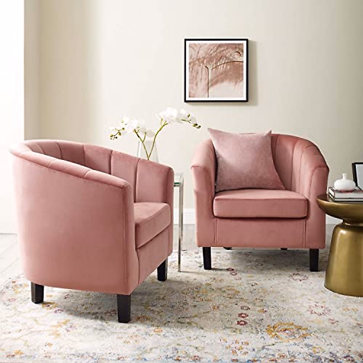 Modway Prospect Channel Tufted Performance Velvet Armchair Set of 2, Dusty Rose