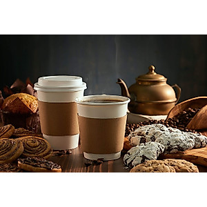 NYHI 200 Pack 8 oz White Paper Disposable Coffee Cups With Lids And Sleeves Hot Cold Beverage Drinking Cup for Water Juice Coffee or Tea