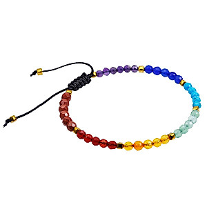 TUMBEELLUWA Beads Bracelets Faceted Stone 7 Chakra 4mm Healing Crystal Bracelet Adjustable Handmade Jewelry for Women,Chakra Stone
