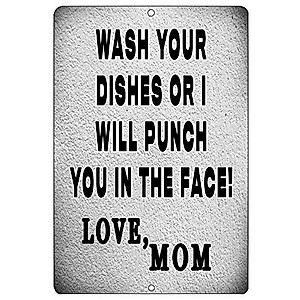 Rogue River Tactical Funny Kitchen Metal Tin Sign, 12x8 Inch, Wall Home Décor- Bar Wash Your Dishes Signed MOM