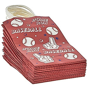 BLUE PANDA Baseball Party Favor Gift Bags with Handles (Red, 5.3 x 9 x 3.15 in, 24 Pack)