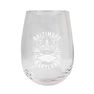 R and R Imports Baltimore Maryland A Souvenir 15 oz Engraved Wine Glass 2-Pack