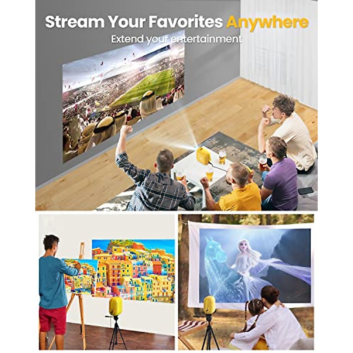 Mini Projector, ETOE D1 EVO Android 9.0 Projector, Video Projector with ESPN, Prime Video, YouTube, 5G WiFi & Bluetooth, Keystone Correction, Compatible with iOS/Android/Windows/USB/HDMI